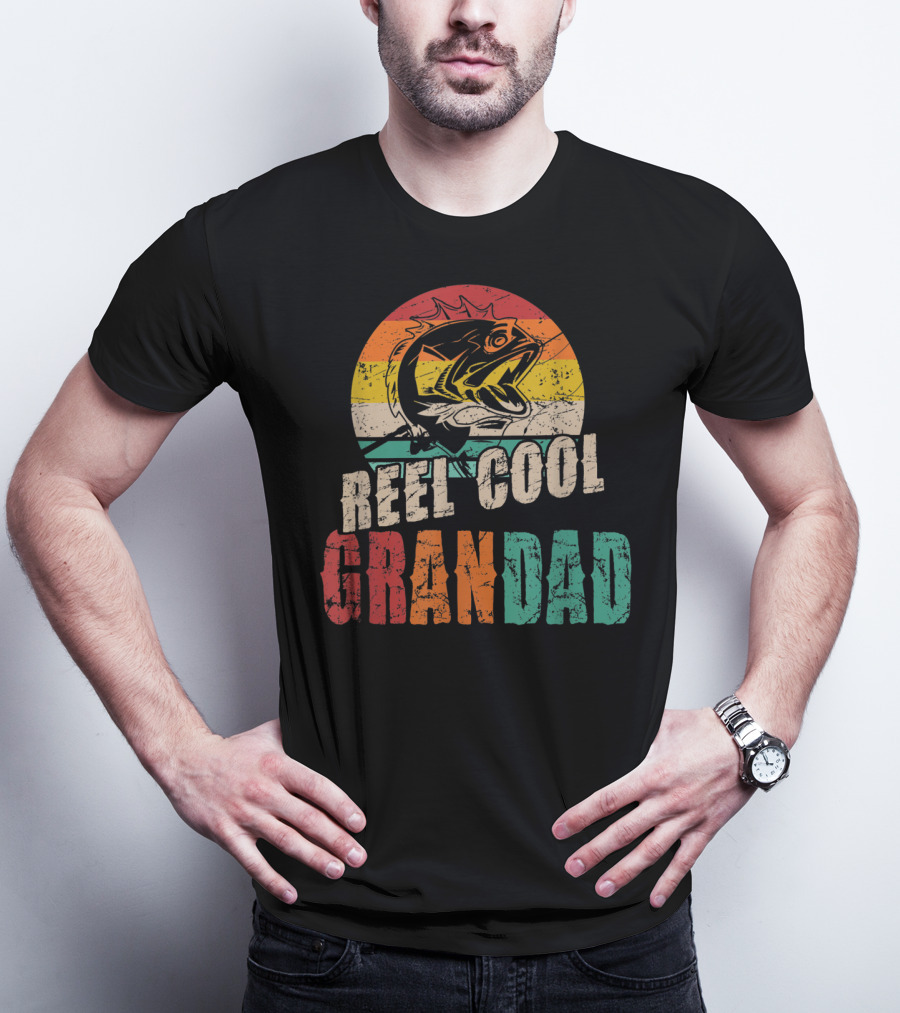 Reel Cool Grandad Vintage Fisherman Retro Fishing Sunset T-Shirt