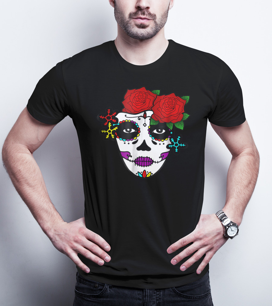Mexican Day Of The Dead Colorful La Catrina With Roses T-Shirt