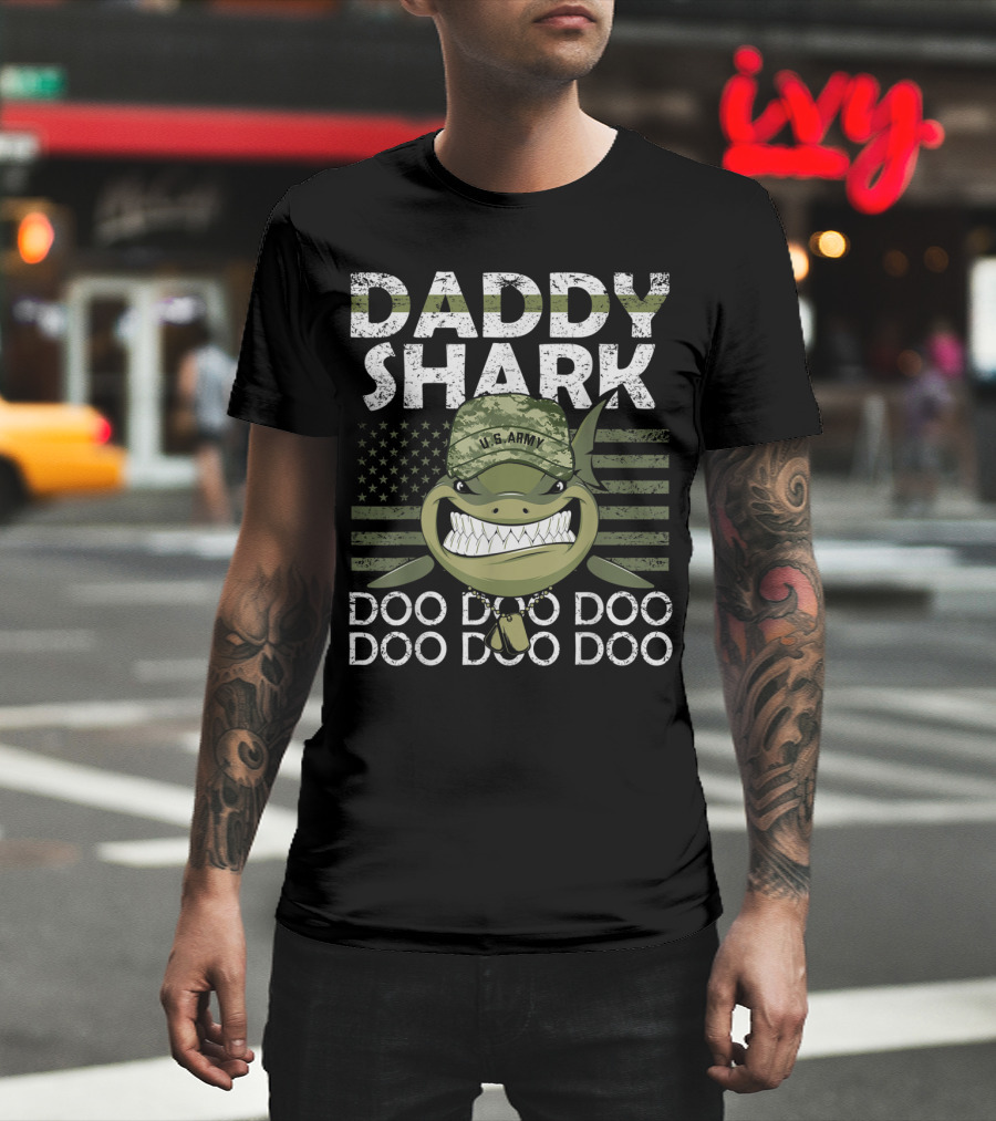 Daddy Shark U.S. Army Doo Doo Doo Patriotic Veteran T-Shirt