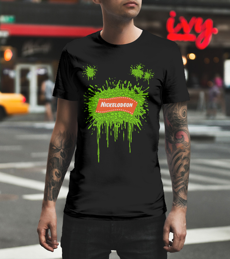 Nickelodeon Classic Green Slime Splat Logo With Orange Text T-Shirt