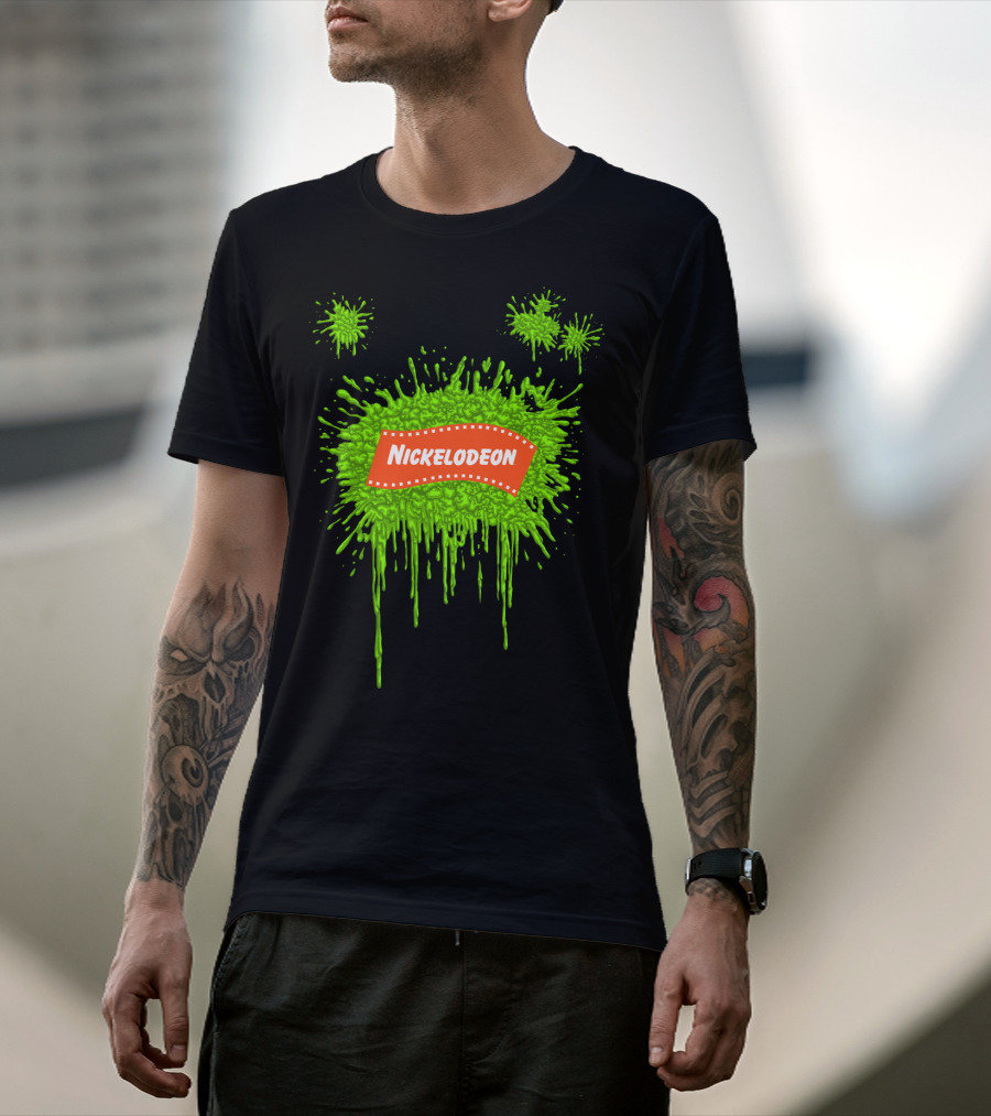 Nickelodeon Classic Green Slime Splat Logo With Orange Text T-Shirt