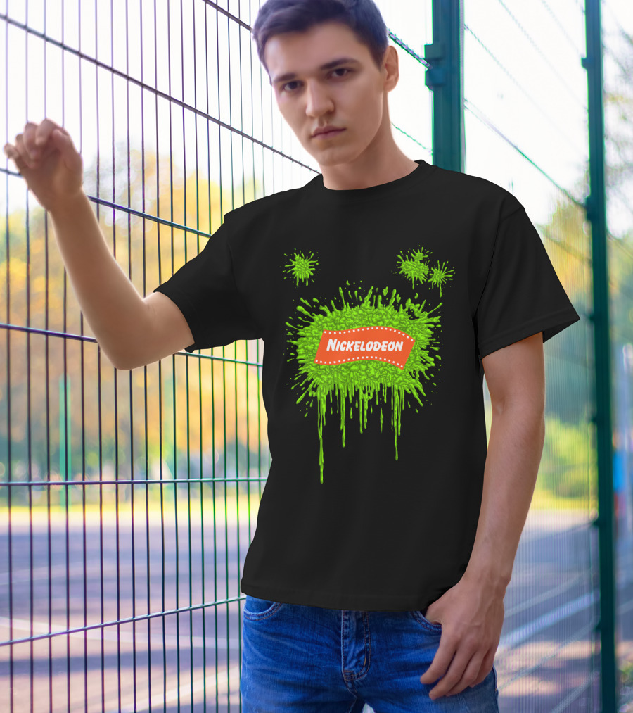 Nickelodeon Classic Green Slime Splat Logo With Orange Text T-Shirt