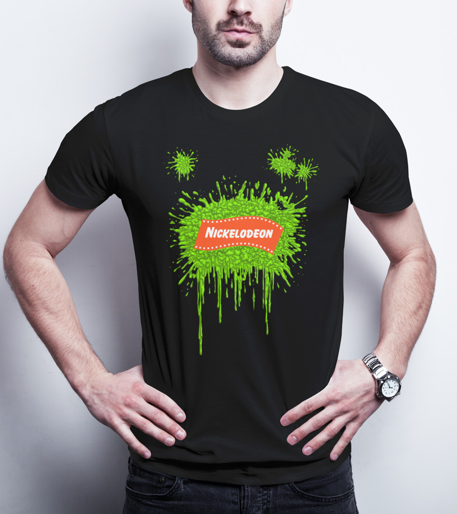 Nickelodeon Classic Green Slime Splat Logo With Orange Text T-Shirt