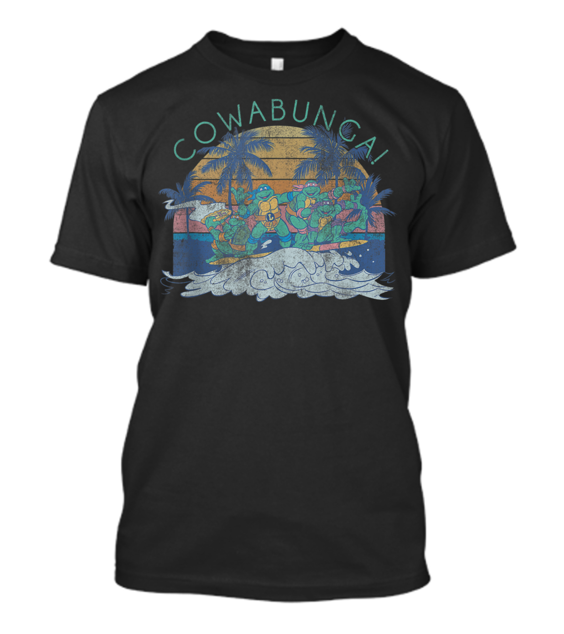 Cowabunga Nickelodeon Teenage Mutant Ninja Turtles Surfing Sunset Scene T-Shirt