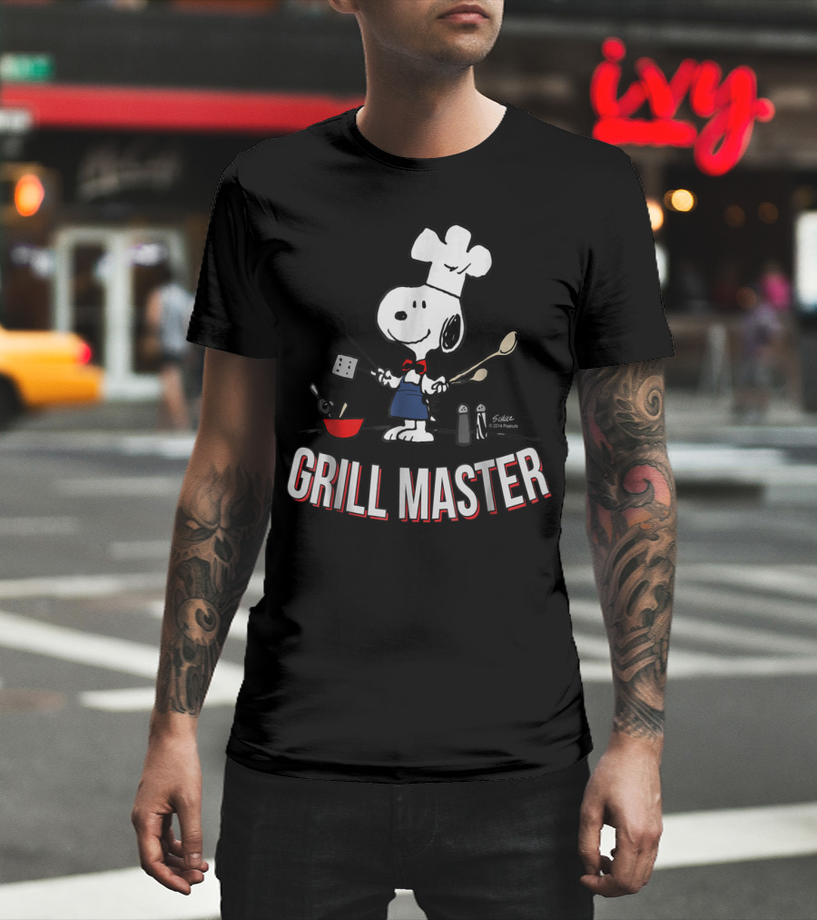 Snoopy Chef In Hat With Utensils And Grill Master Text T-Shirt