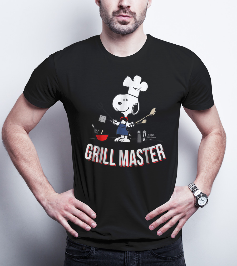Snoopy Chef In Hat With Utensils And Grill Master Text T-Shirt