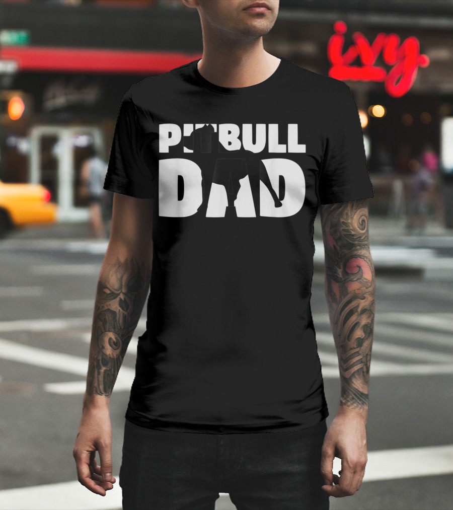 Pitbull Dad Silhouette Dog Father T-Shirt