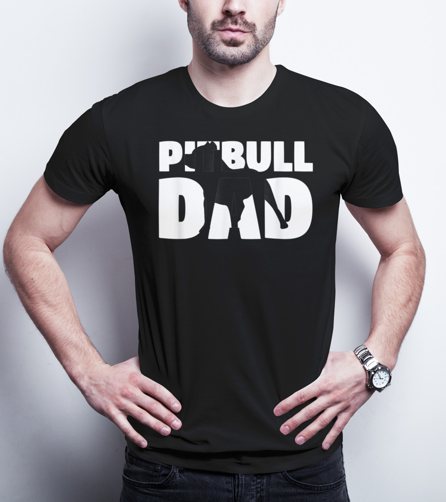 Pitbull Dad Silhouette Dog Father T-Shirt