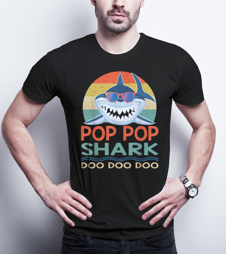 Pop Pop Shark Doo Doo Doo Vintage Retro Style Sunglasses T-Shirt