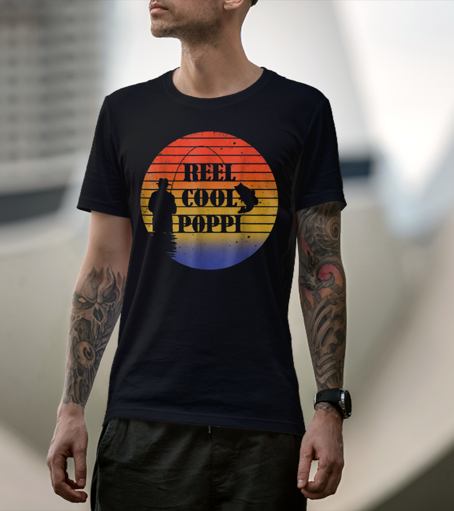 Reel Cool Poppi Silhouette Fishing Vintage Sunset T-Shirt