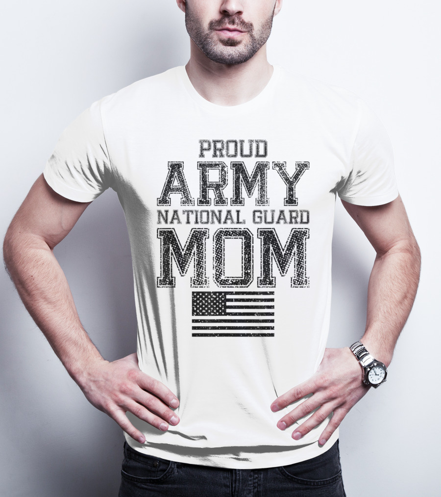 Proud Army National Guard Mom American Flag US Military T-Shirt