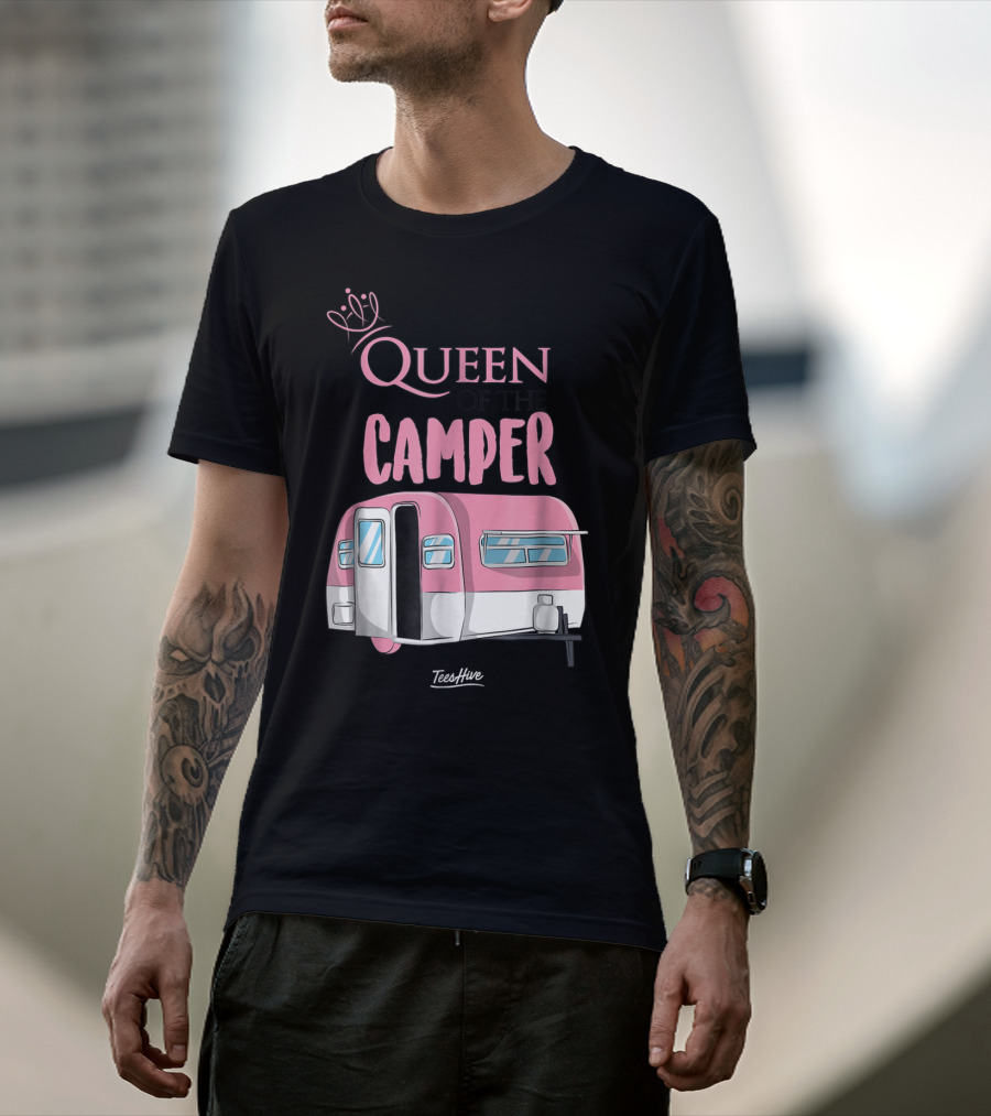 Queen Of The Camper TeesHive Pink Trailer T-Shirt