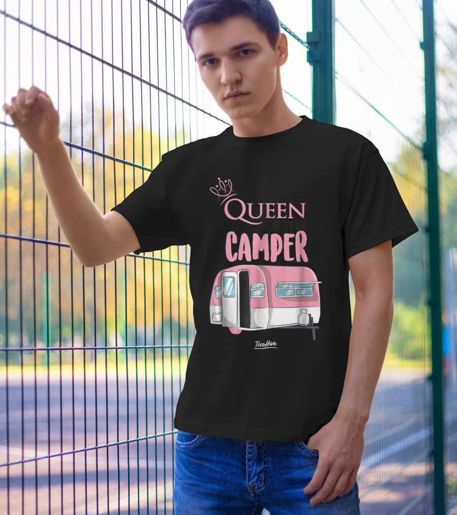Queen Of The Camper TeesHive Pink Trailer T-Shirt