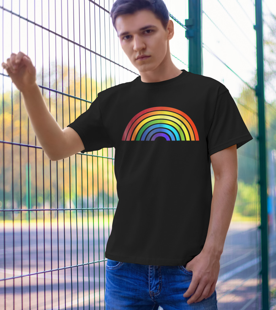 Rainbow Glossy Style Basic Simple Stripe T-Shirt