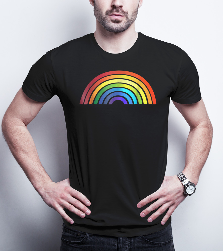 Rainbow Glossy Style Basic Simple Stripe T-Shirt