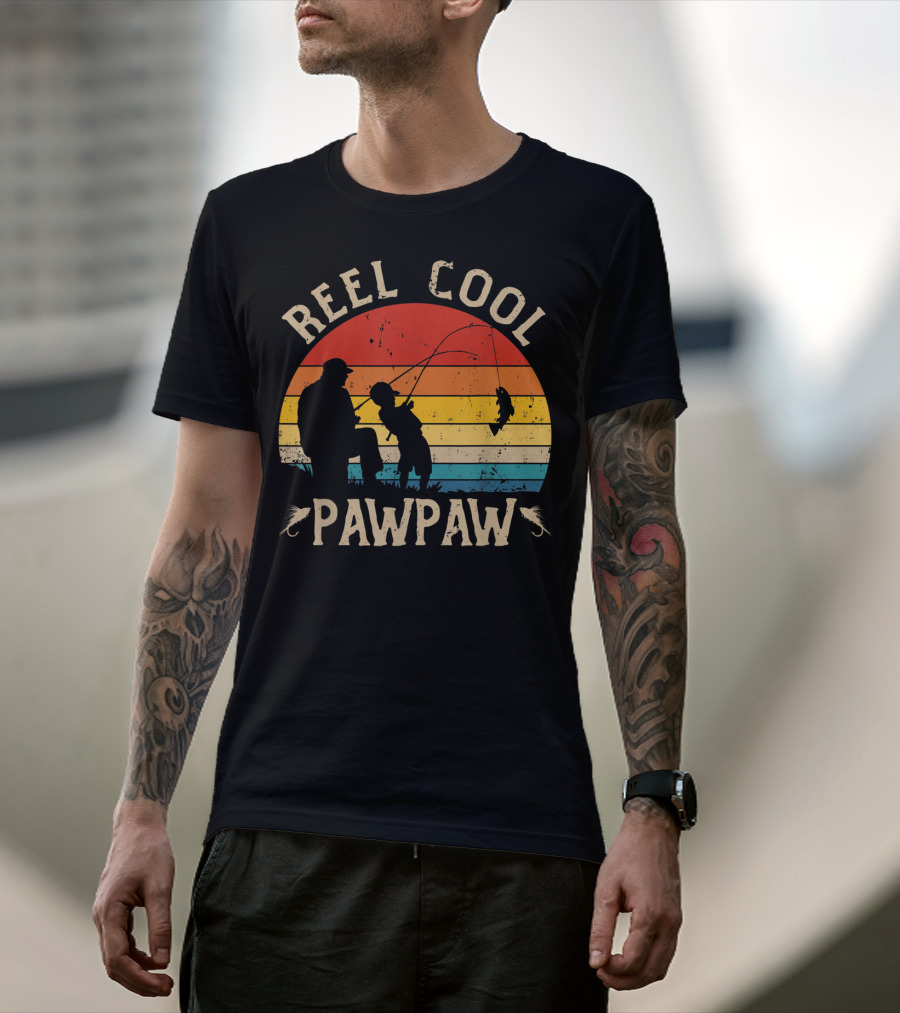 Reel Cool Pawpaw Vintage Silhouette Fishing Scene T-Shirt