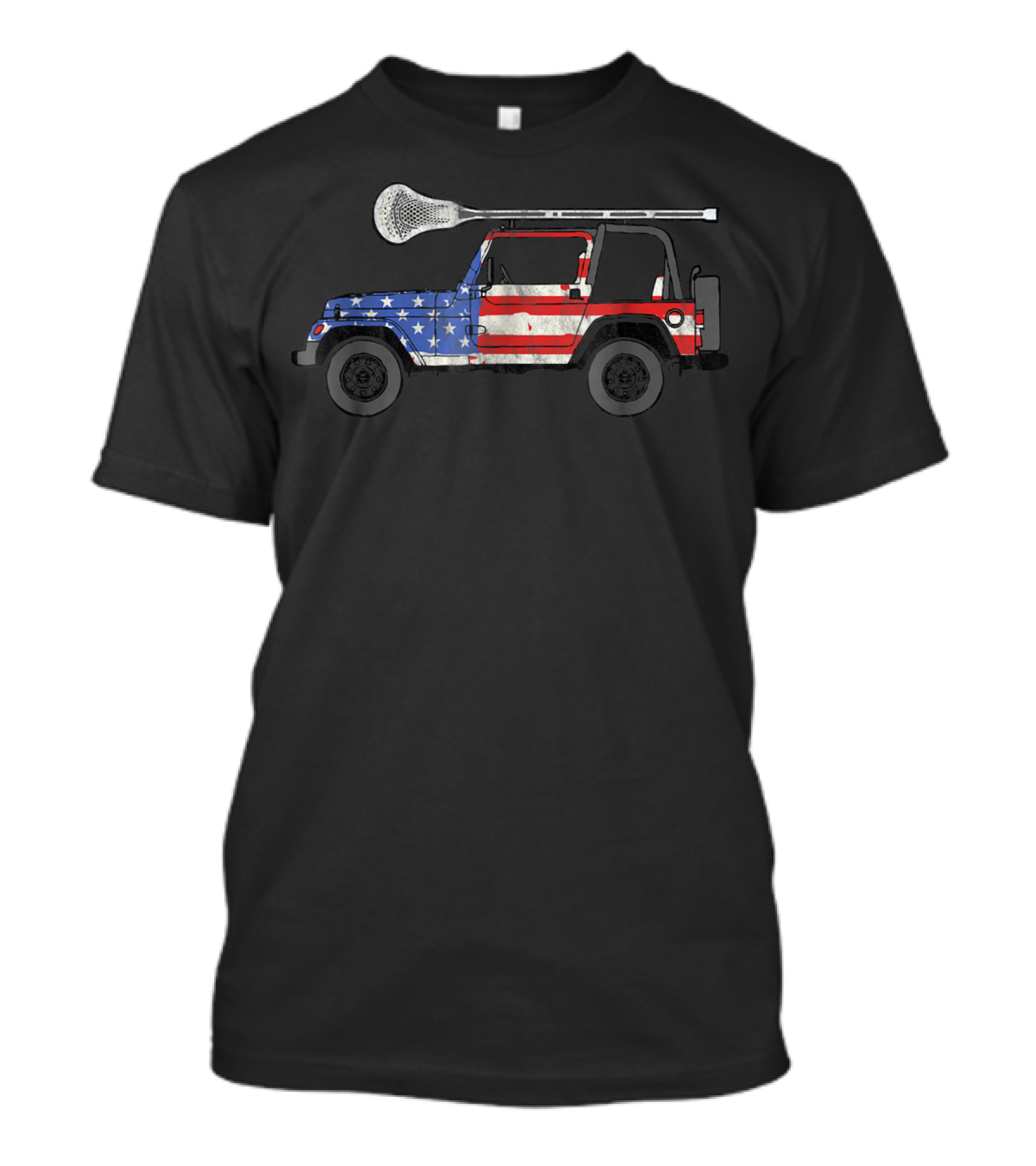 Retro USA Flag Lacrosse SUV Off Road Vehicle Lax T-Shirt