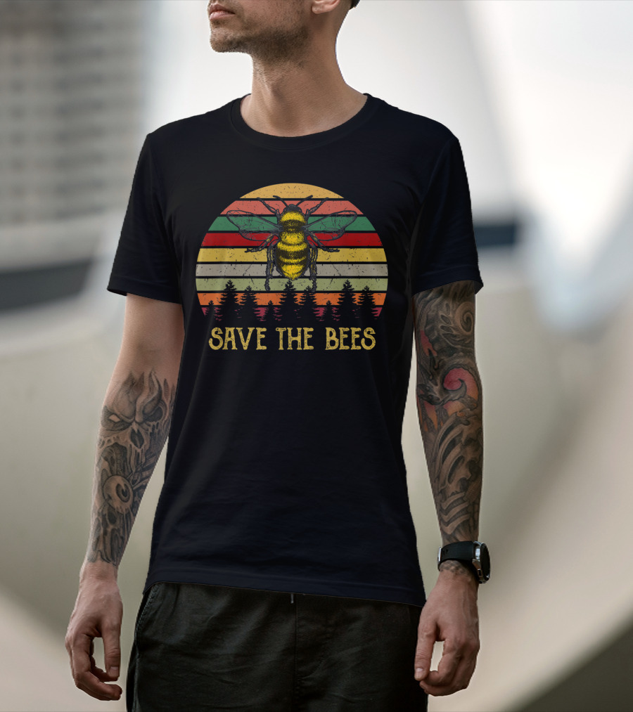 Save The Bees Retro Stripes Earth Day Forest Conservation T-Shirt