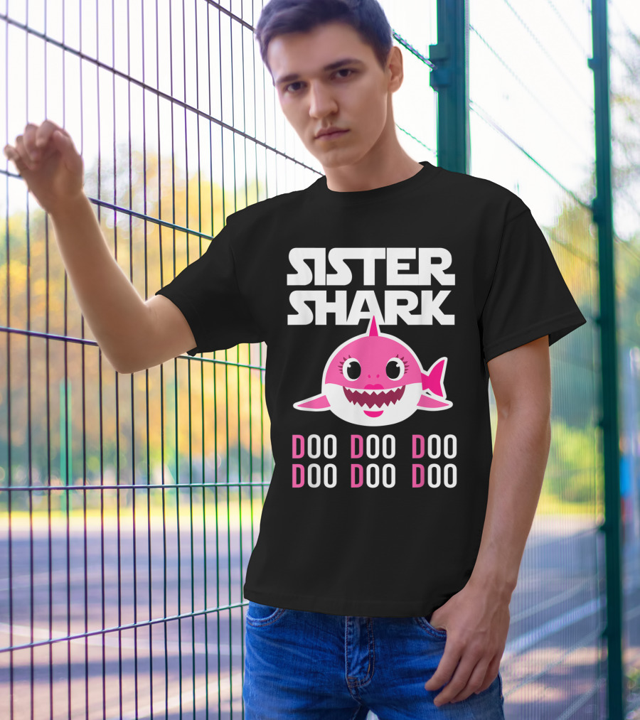 Sister Shark Doo Doo Doo Pink Cartoon T-Shirt