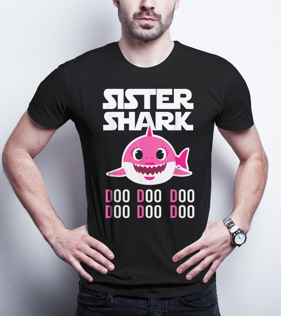 Sister Shark Doo Doo Doo Pink Cartoon T-Shirt