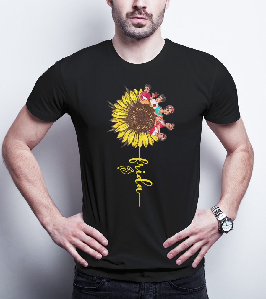 Frida Kahlo Sunflower Fusion With Colorful Floral Elements T-Shirt