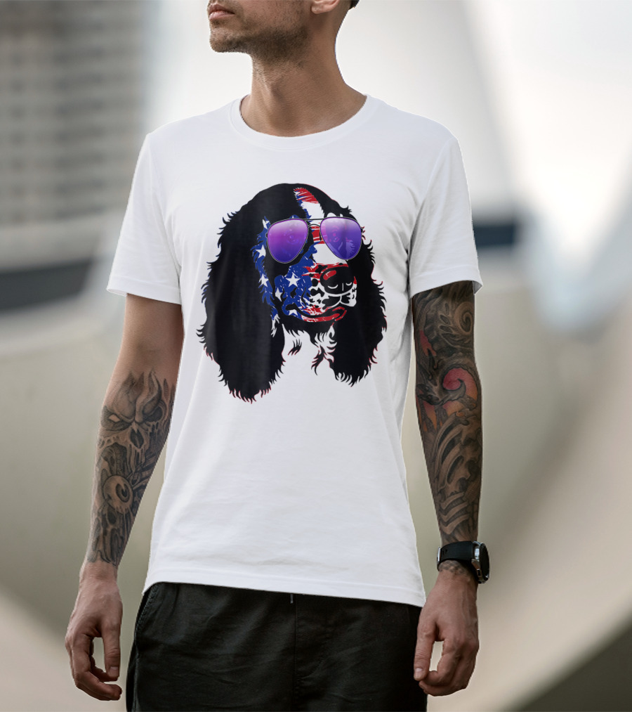US Flag English Springer Spaniel With Sunglasses T-Shirt