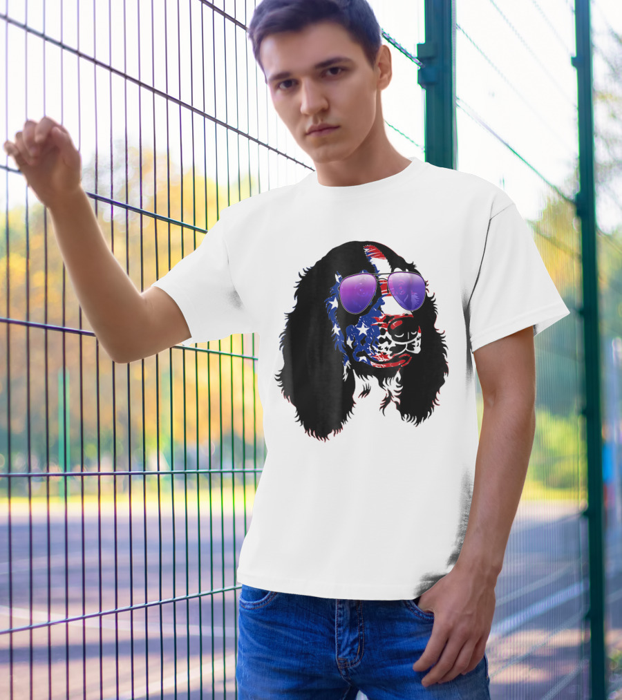 US Flag English Springer Spaniel With Sunglasses T-Shirt