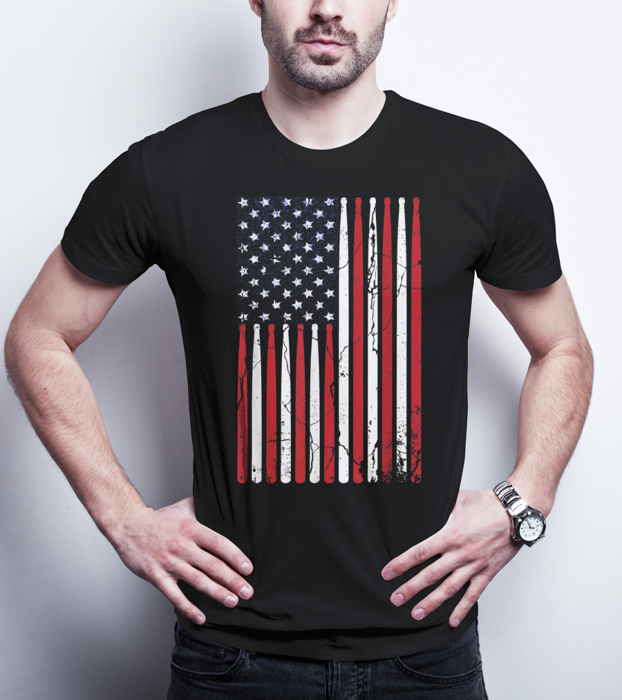 Vintage American Flag Drumsticks Drummer Player T-Shirt