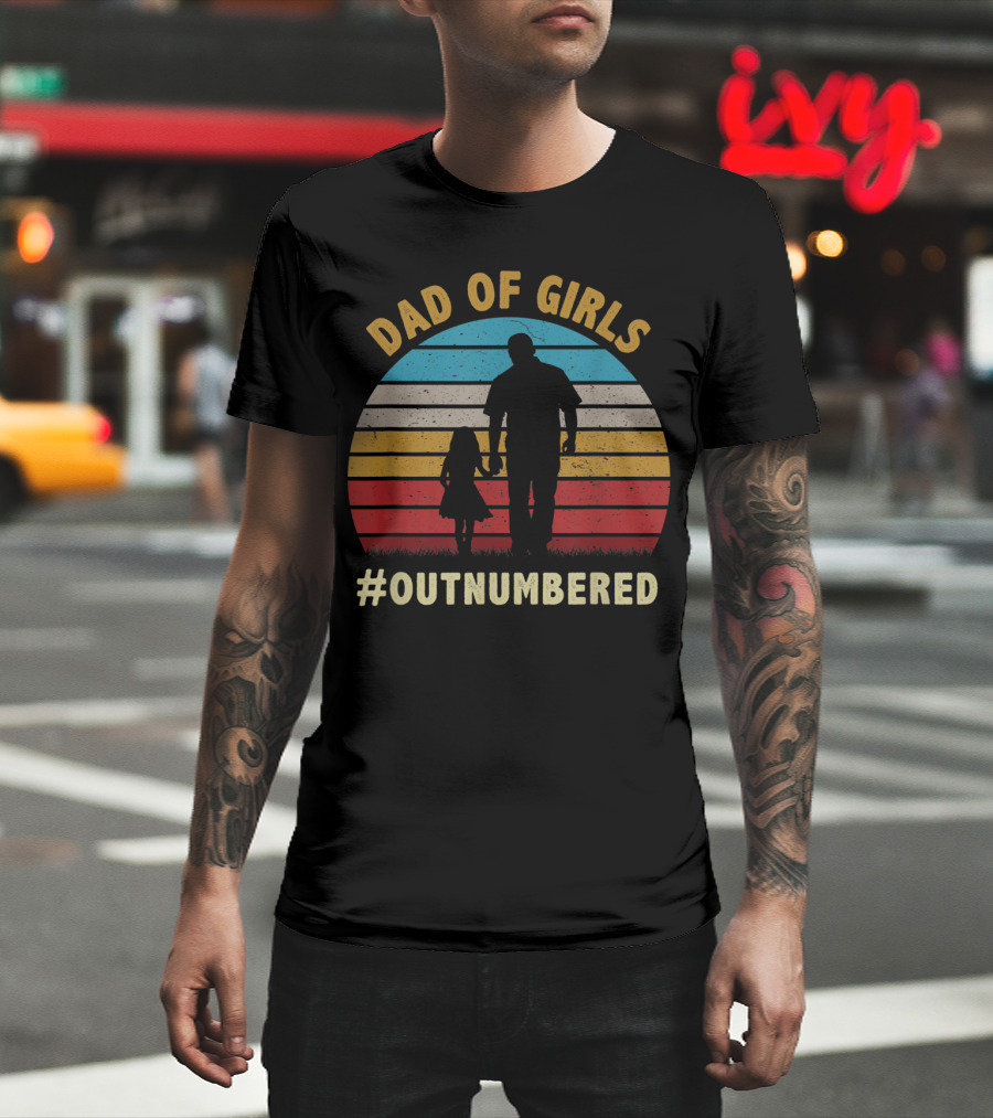 Dad Of Girls Outnumbered Sunset T-Shirt