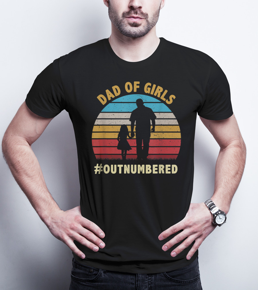 Dad Of Girls Outnumbered Sunset T-Shirt