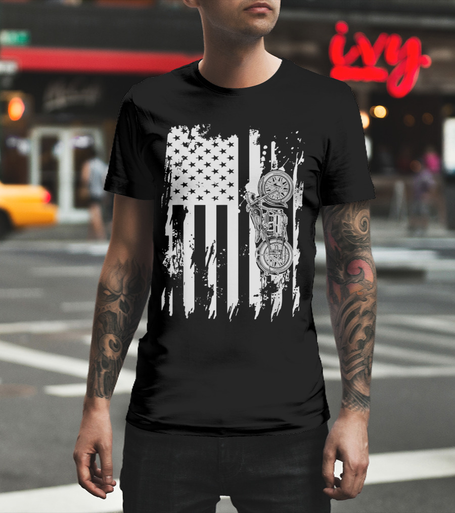 Vintage Motorcycle American Flag T-Shirt