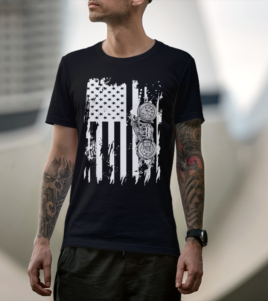 Vintage Motorcycle American Flag T-Shirt