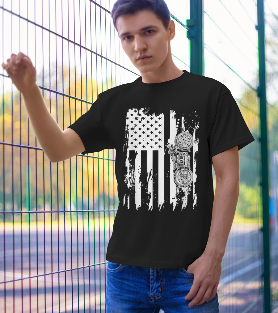 Vintage Motorcycle American Flag T-Shirt