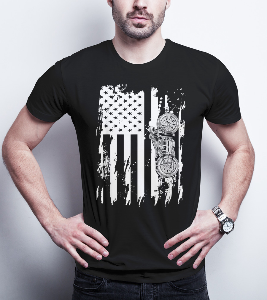 Vintage Motorcycle American Flag T-Shirt
