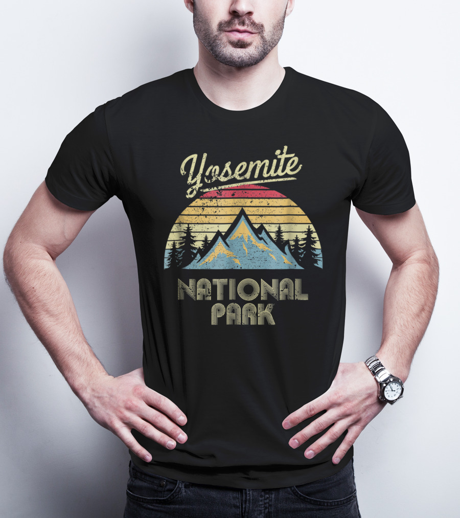 Yosemite National Park Retro Mountain Sunburst Forest Vintage T-Shirt