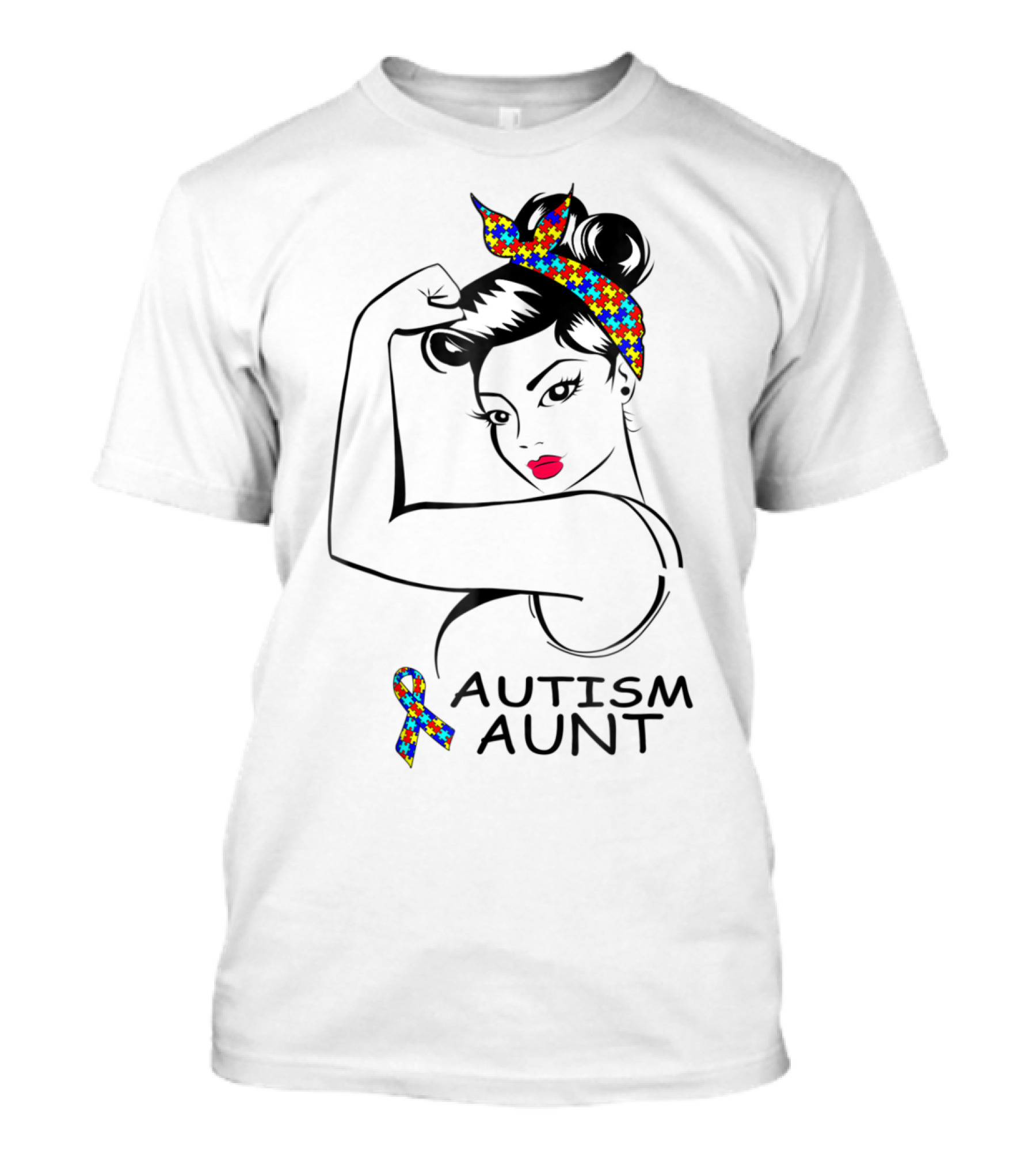 Autism Aunt Strong Awareness Rosie Bandana Puzzle T-Shirt