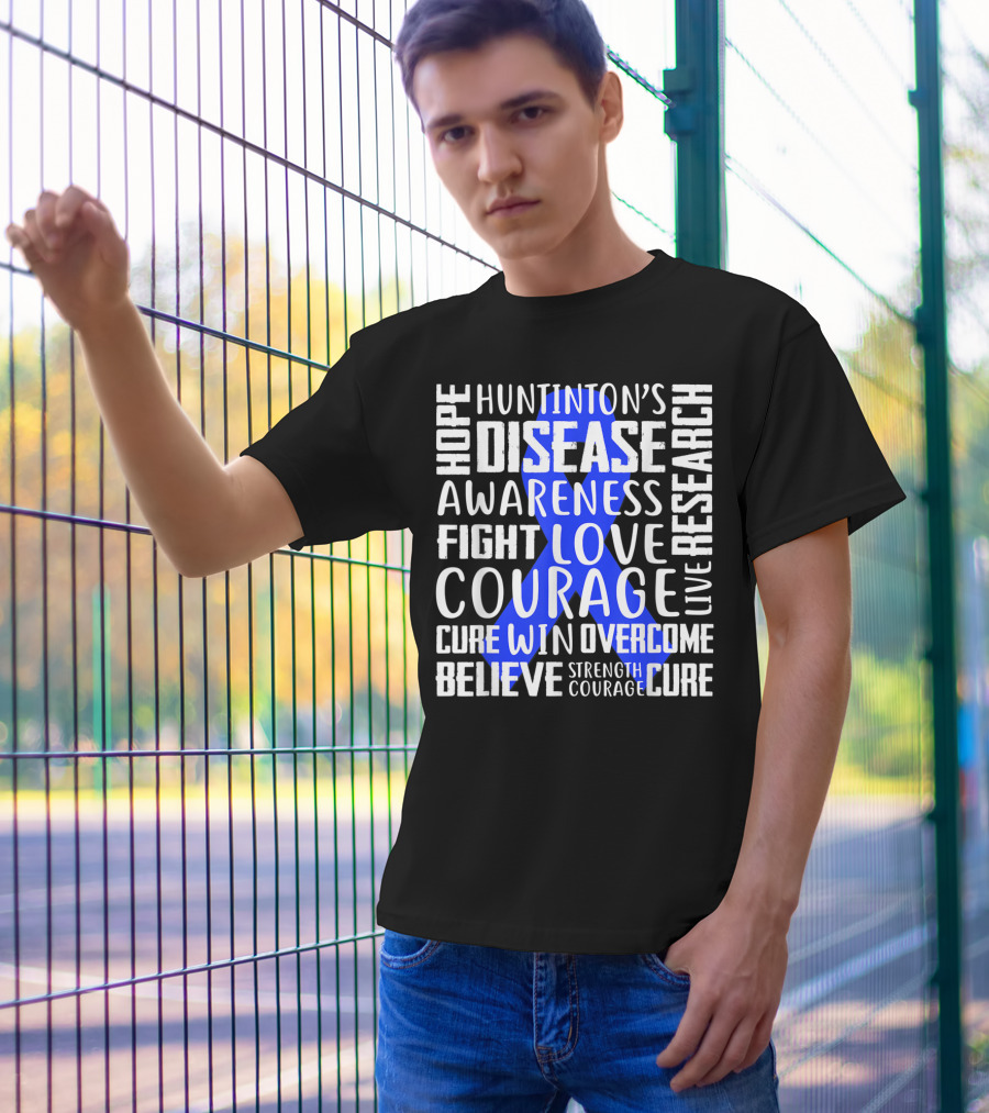 I Wear Blue For Husband Huntington's Disease Awareness Courage Hope Strength Fight Love Cure T-Shirt