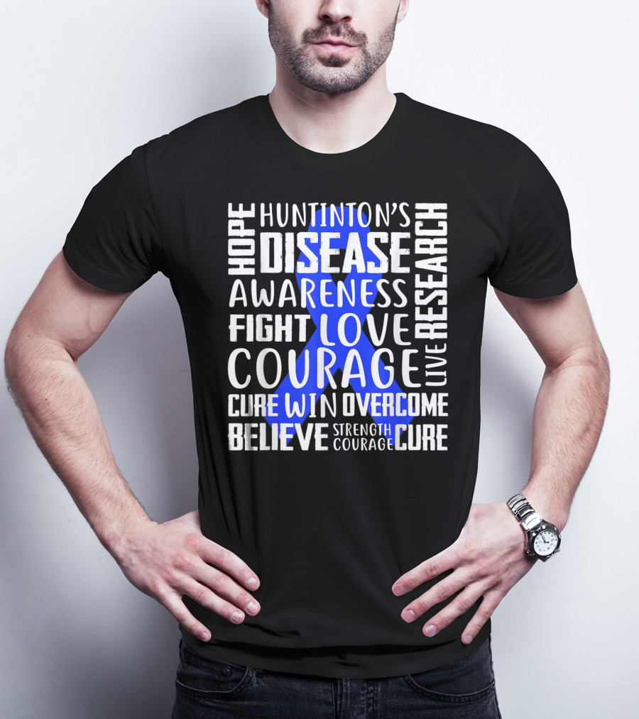 I Wear Blue For Husband Huntington's Disease Awareness Courage Hope Strength Fight Love Cure T-Shirt