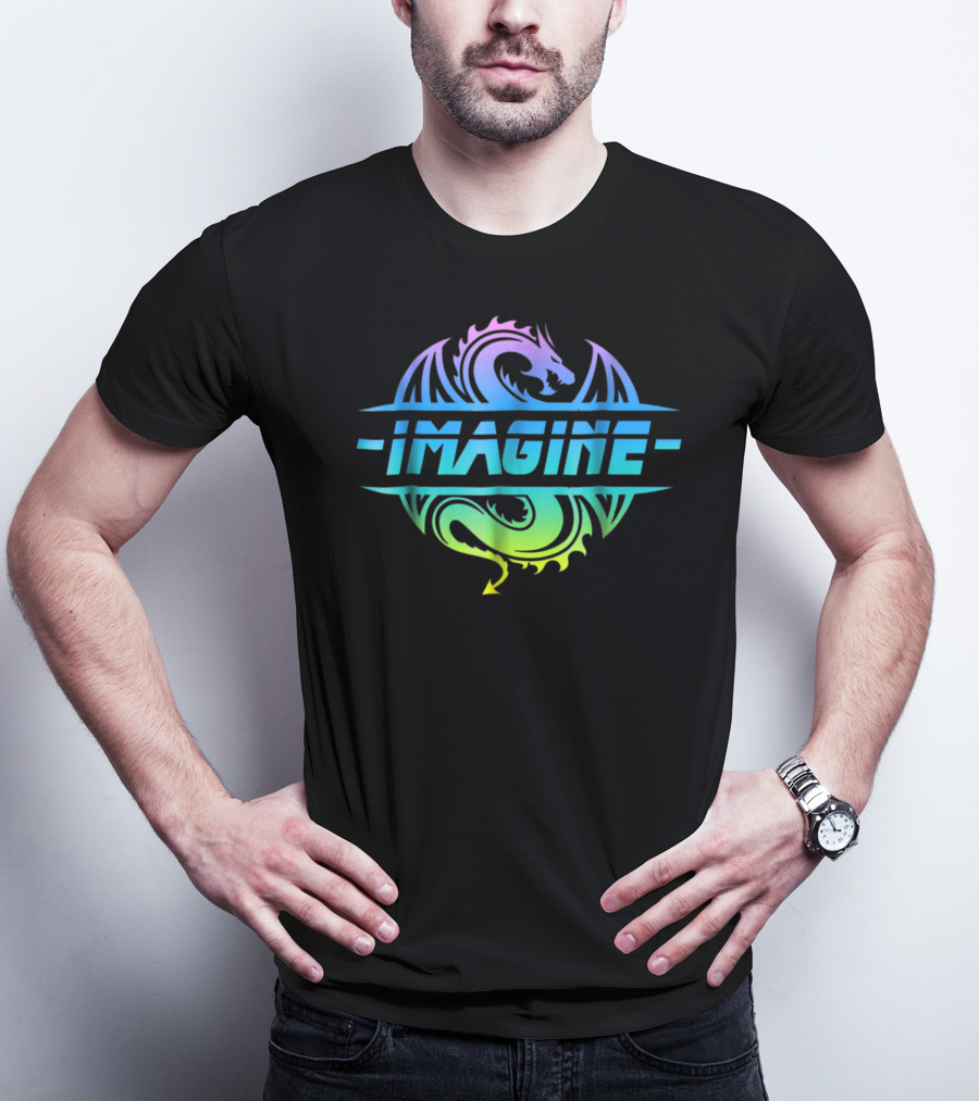 IMAGINE Colorful Fantasy Dragon Tattoo T-Shirt