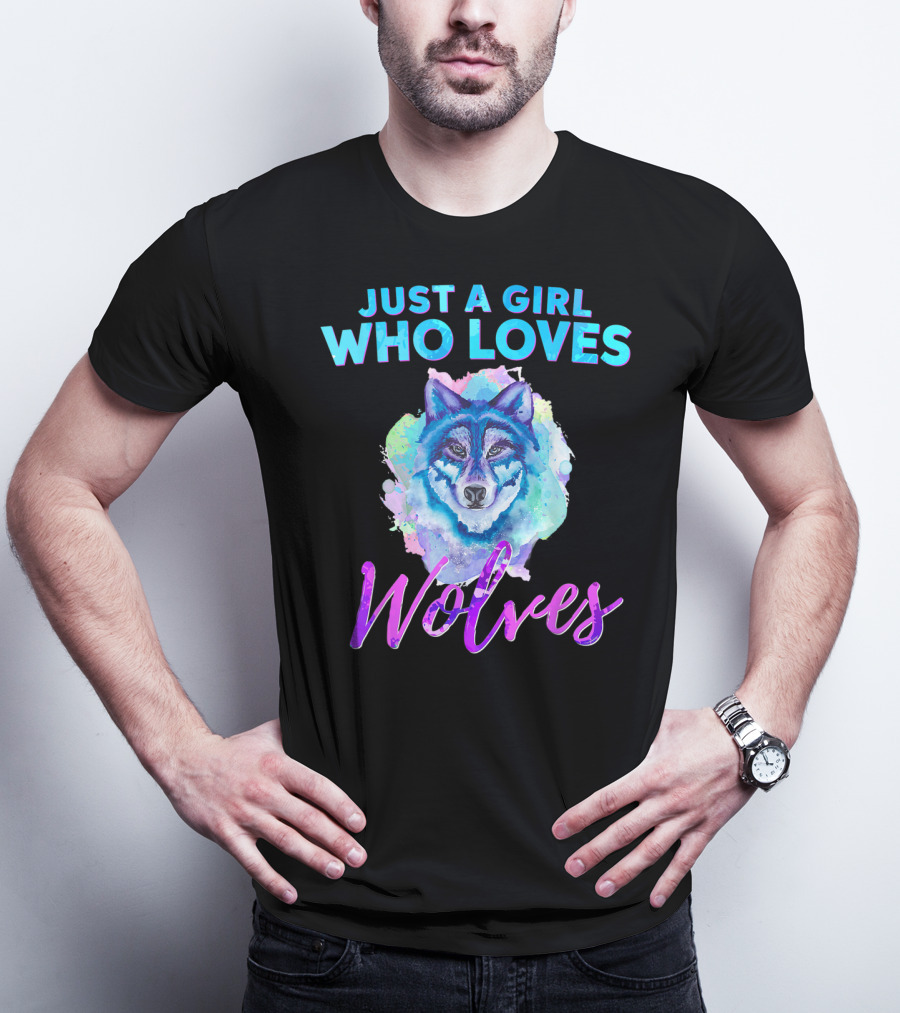 Just A Girl Who Loves Wolves Watercolor Wolf Colorful T-Shirt