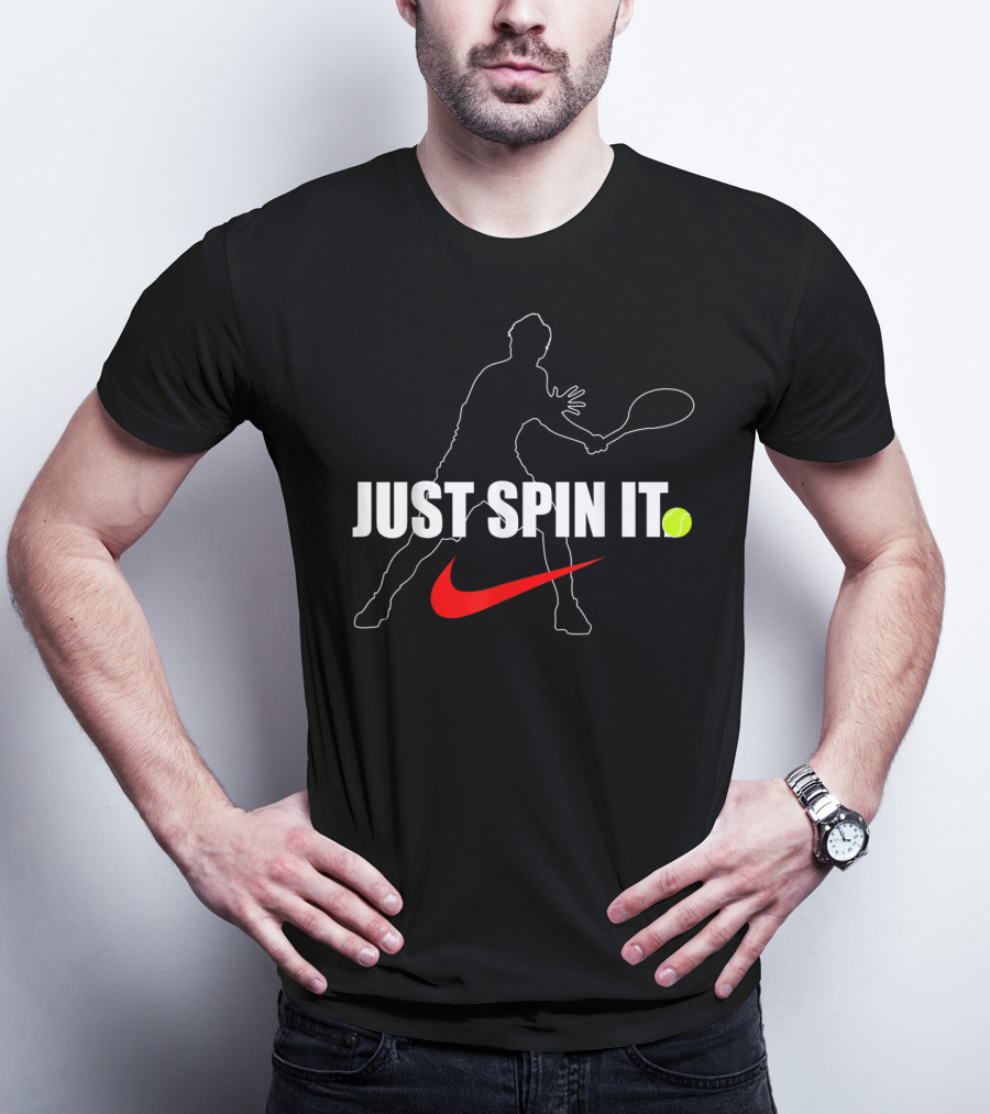 Just Spin It Funny Lawn Tennis Silhouette With Red Swoosh And Tennis Ball T-Shirt