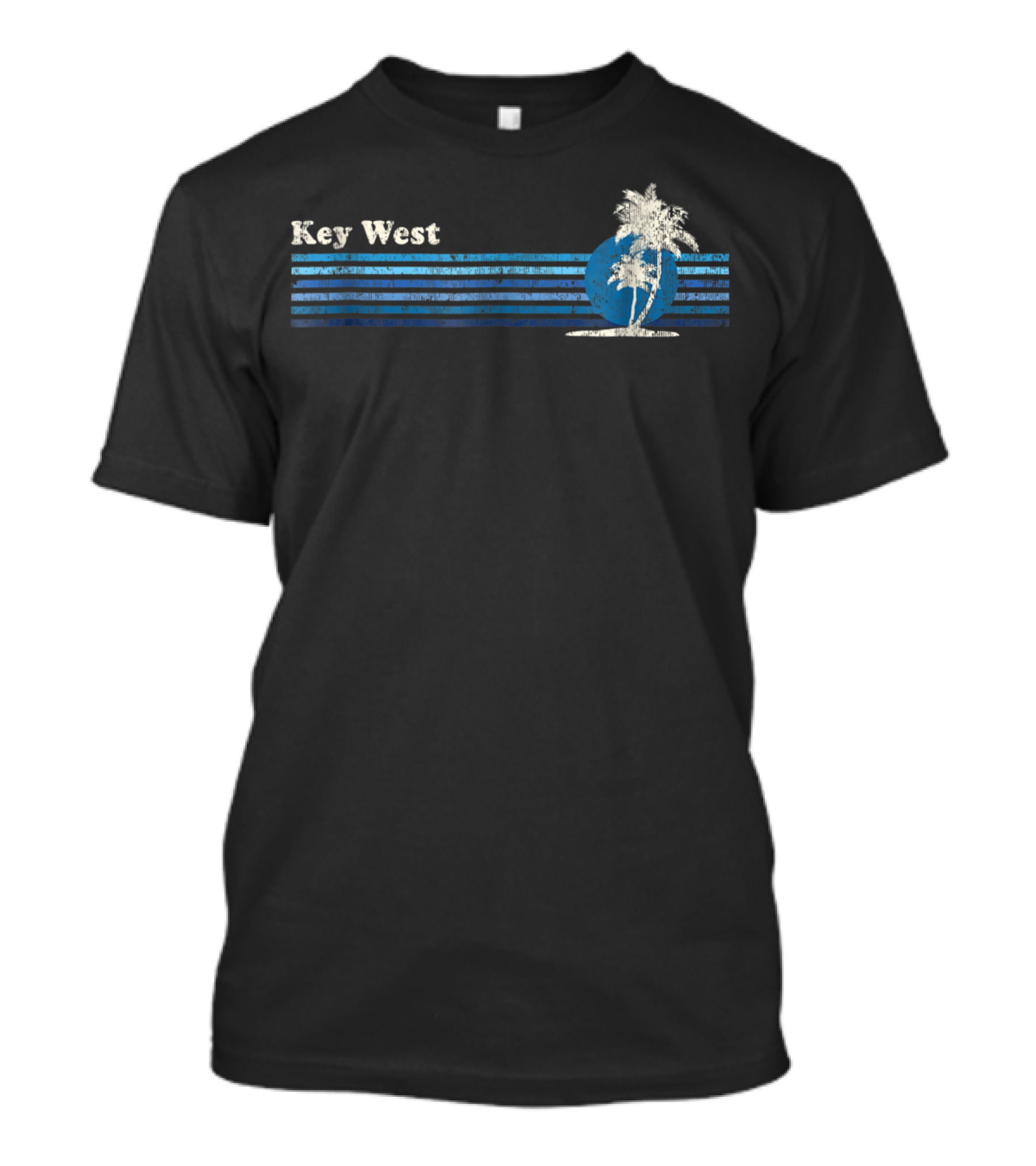 Key West FL Vintage 80s Palm Trees Sunset Retro Blue Stripes T-Shirt