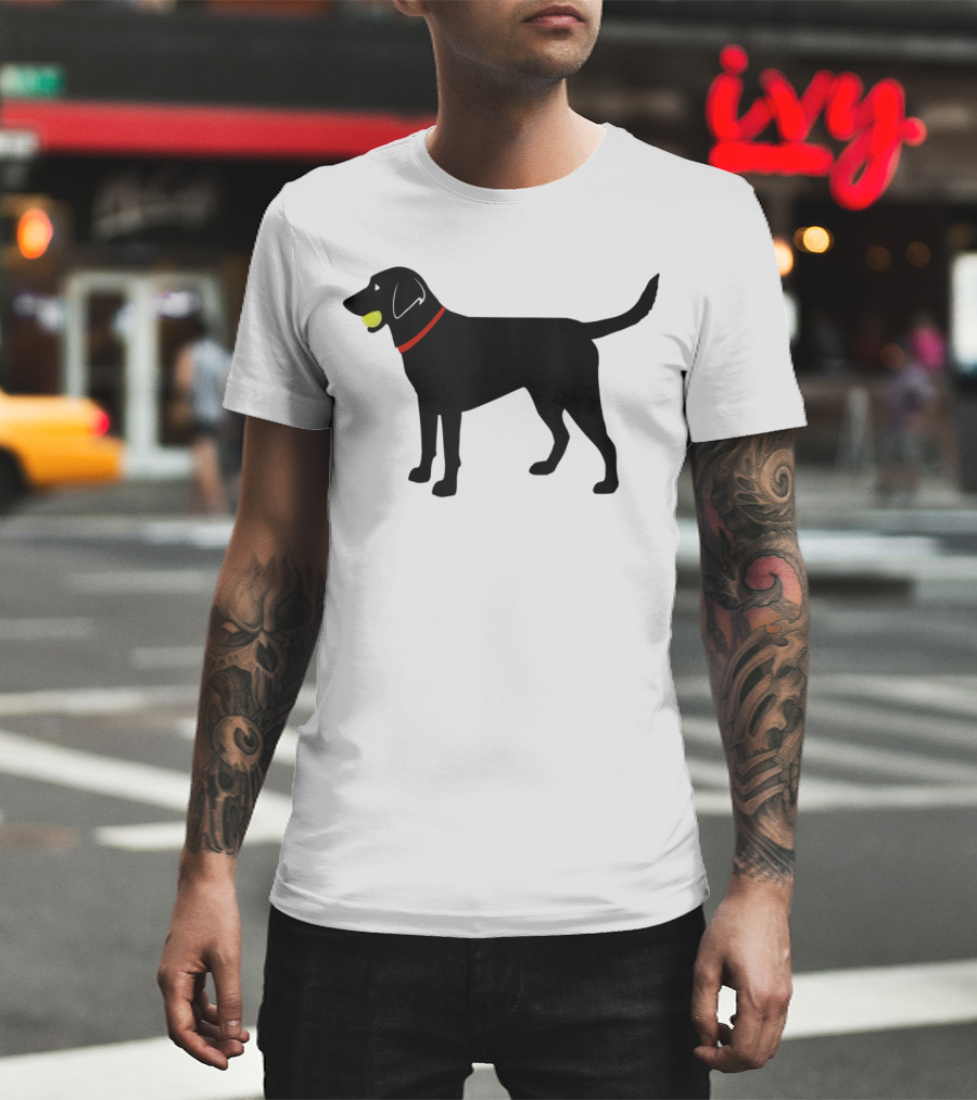 Labrador Retriever Black Lab With Tennis Ball And Red Collar Play Ball T-Shirt