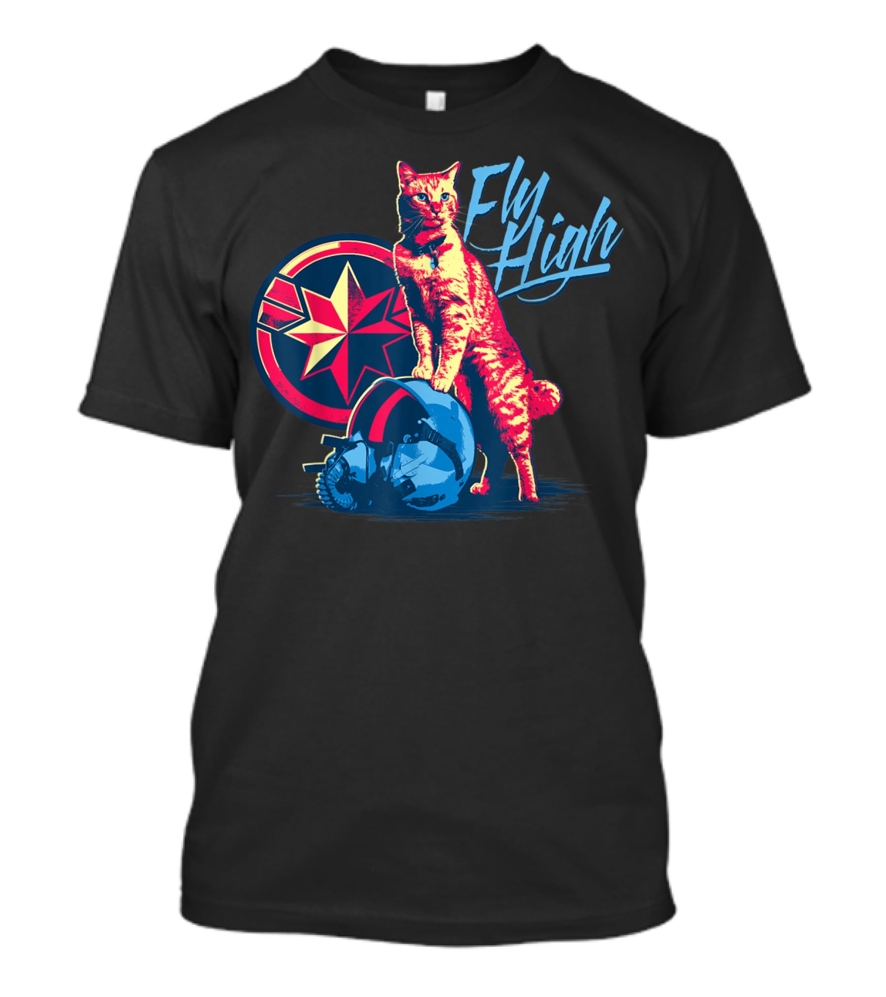 Captain Marvel Fly High Goose Cat Helmet Star T-Shirt