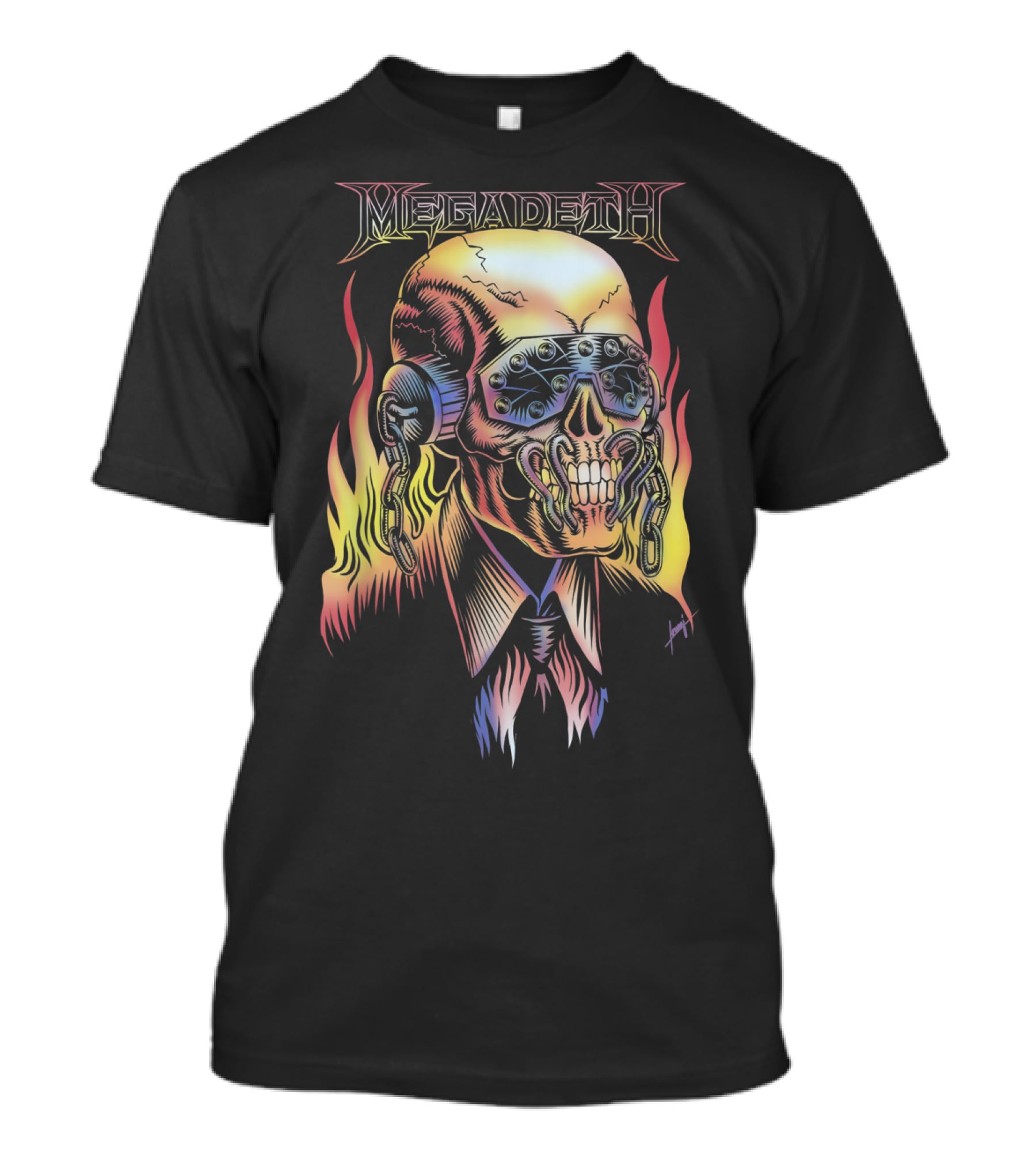 Megadeth Vic Rattlehead Flames Skull T-Shirt