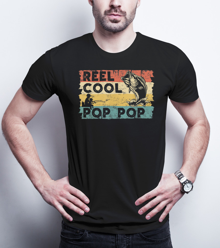 Reel Cool Pop Pop Vintage Fisherman Father's Day Retro Fish T-Shirt