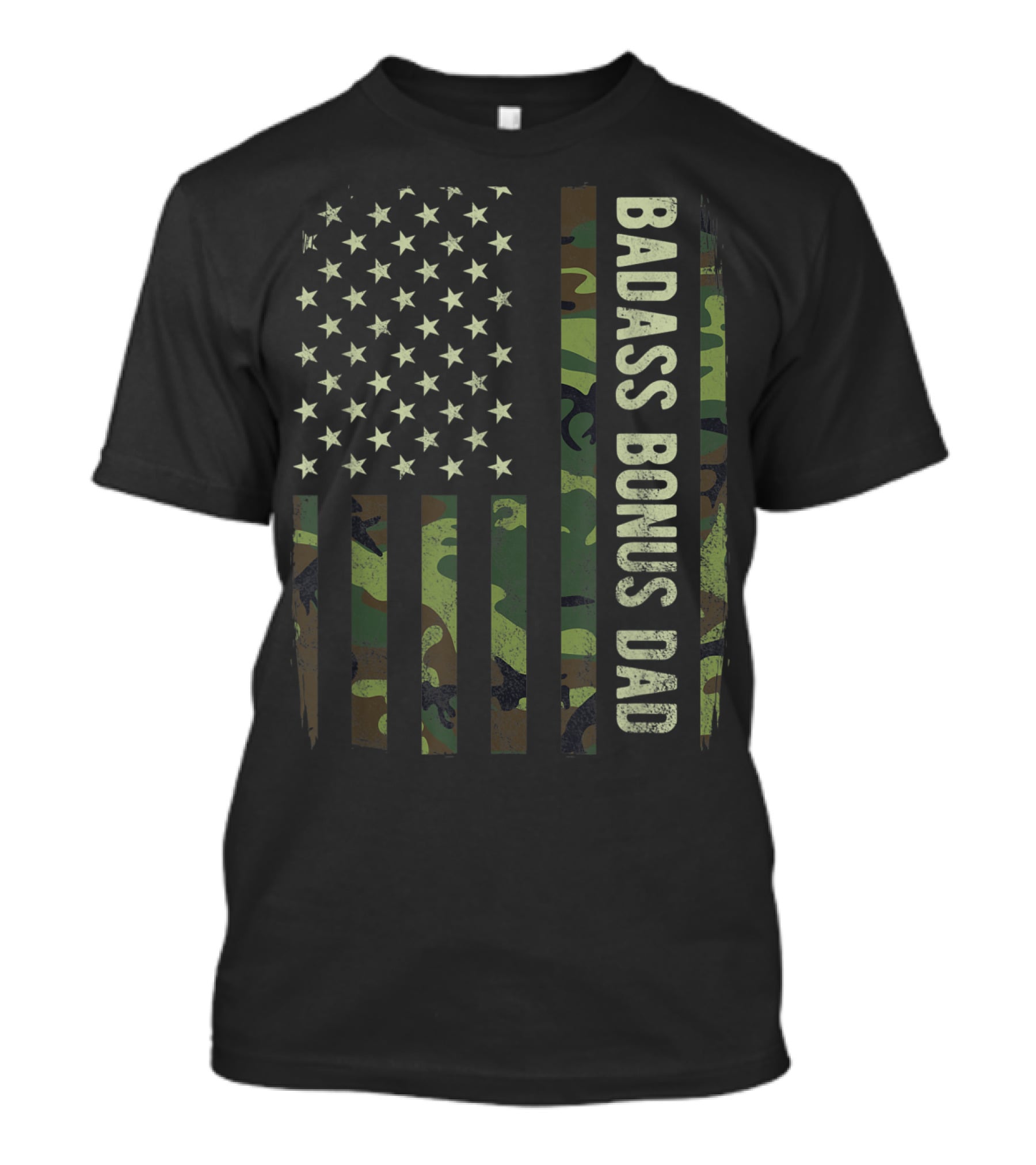 Badass Bonus Dad Camouflage American Flag T-Shirt