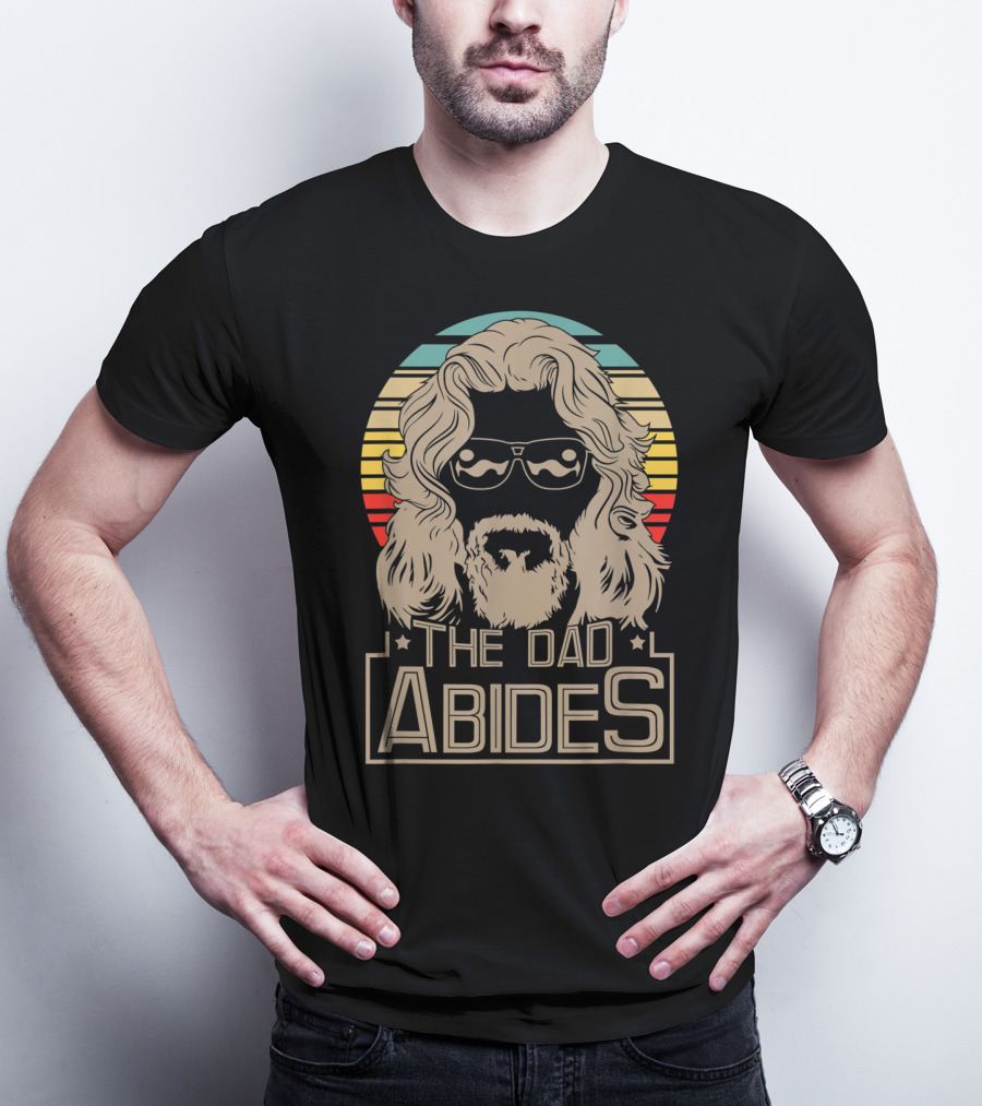 Mens The Dad Abides Retro Style Rainbow Circle Sunglasses And Long Hair T-Shirt