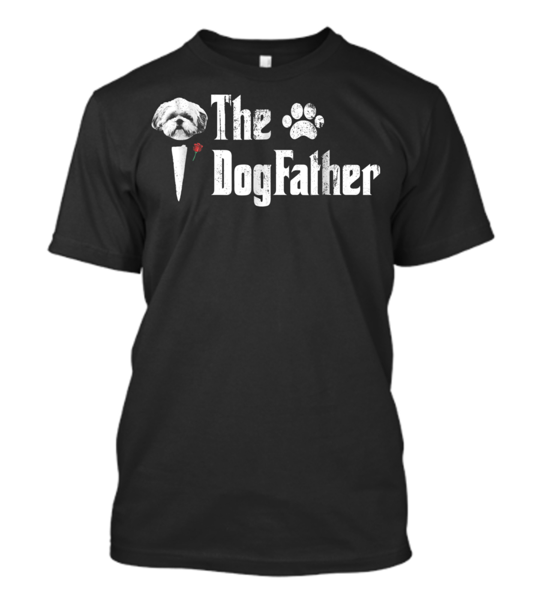 The Dogfather Shih Tzu Dog Dad Father With Rose And Paw Elements T-Shirt