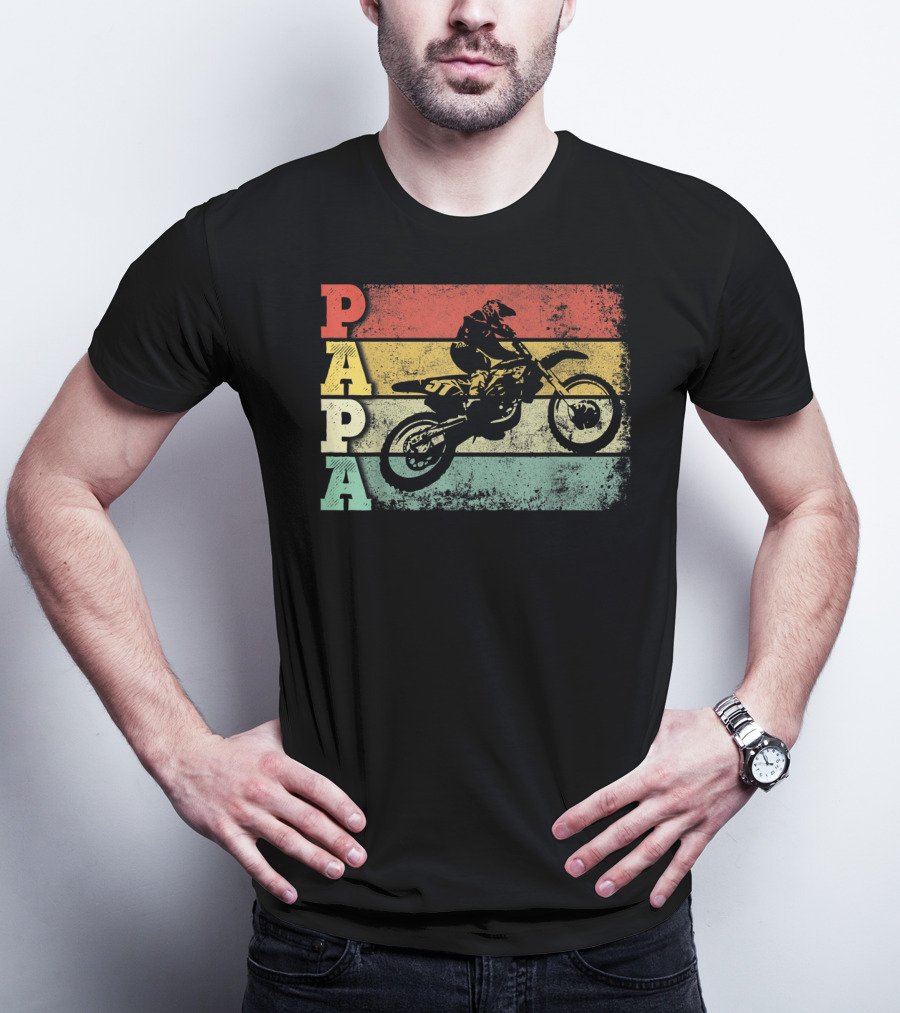 Papa Vintage Motocross Dirt Bike Dad Retro Colors T-Shirt